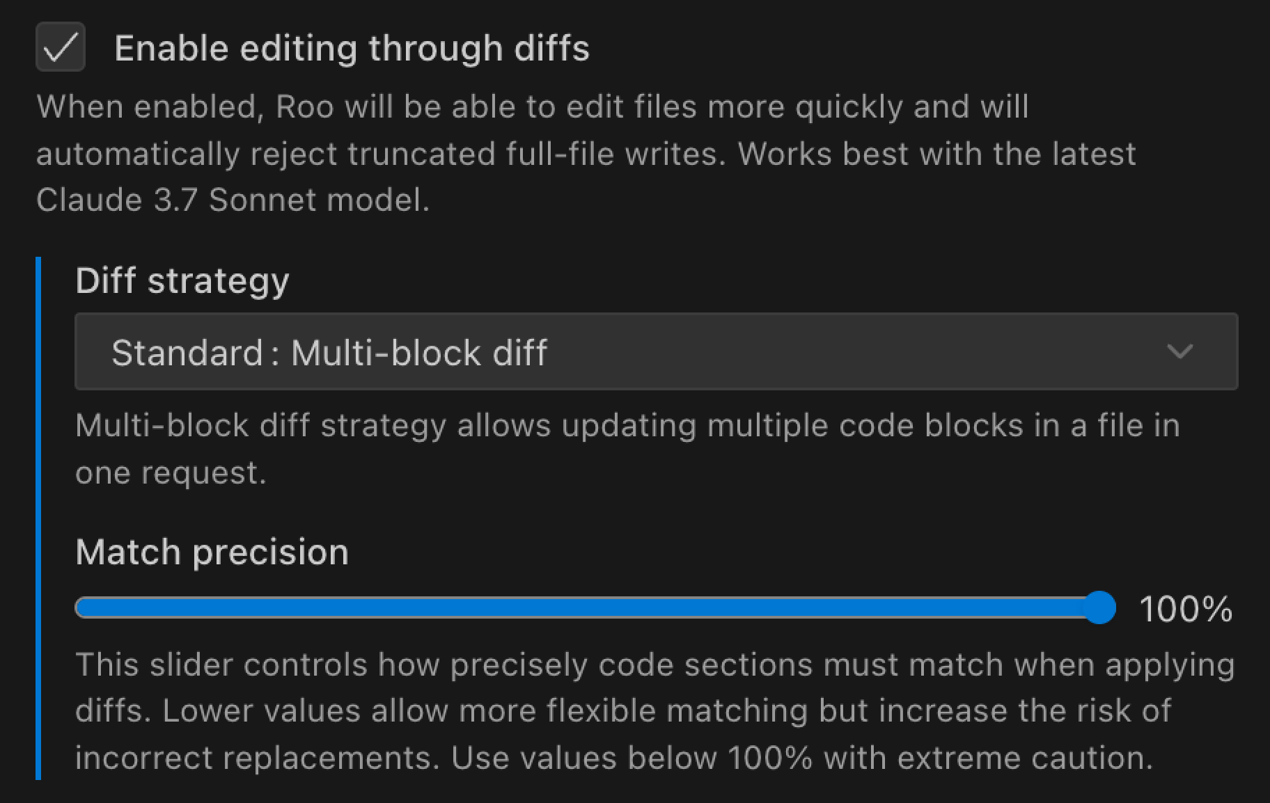 Diff/Fast Edits | Roo Code Documentation