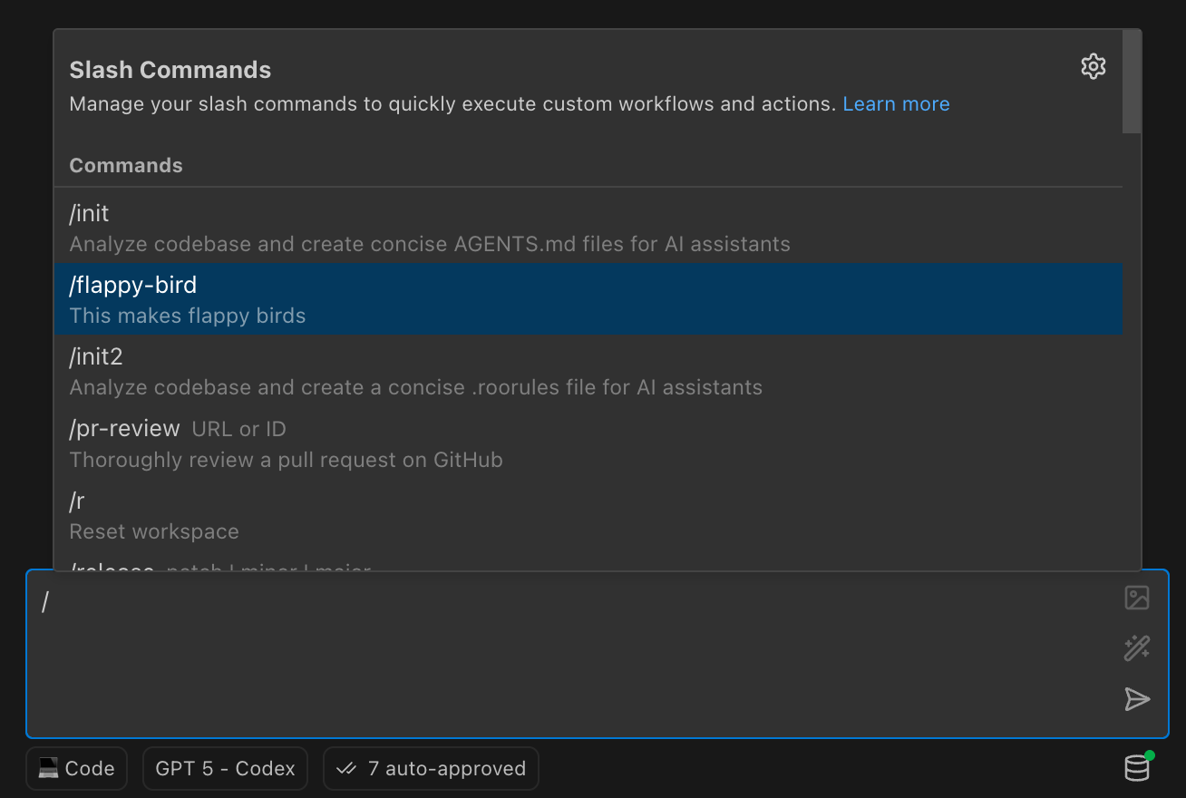 Slash Commands Roo Code Documentation